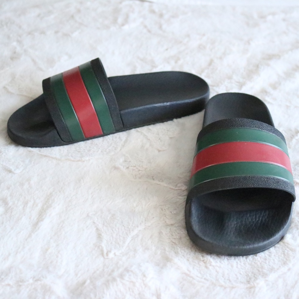 Gucci Green And Red Striped Rubber Slide Sandal - Gem